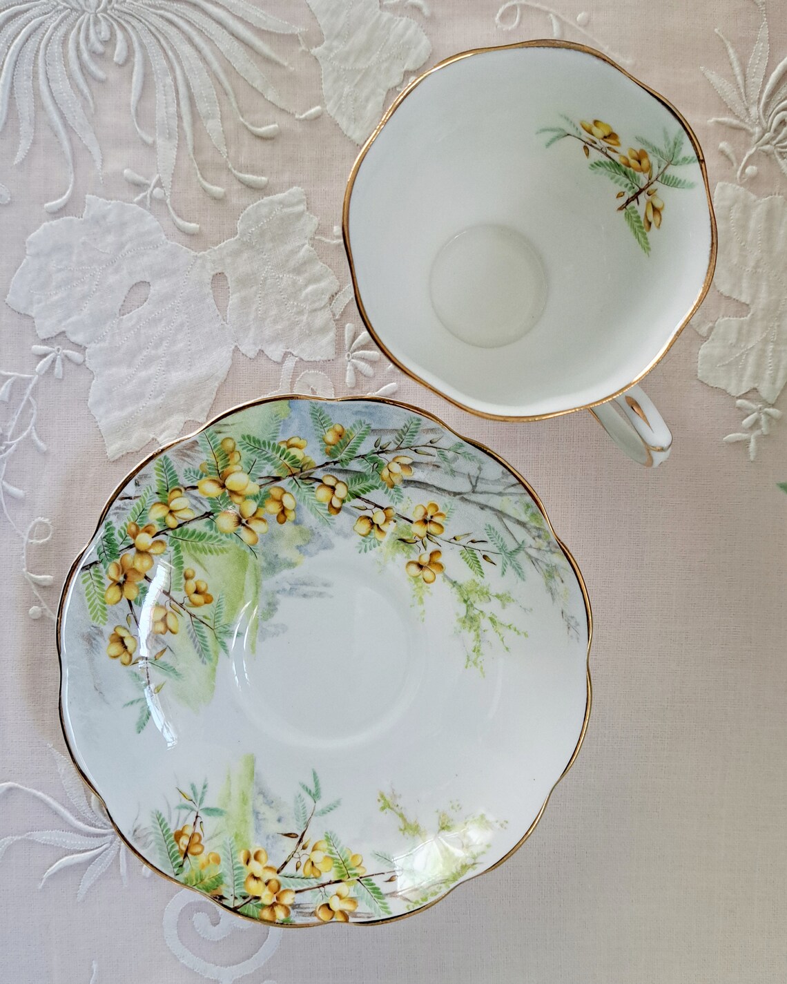 Royal Albert Crown China Partridge Pea Teacup and Saucer - Etsy