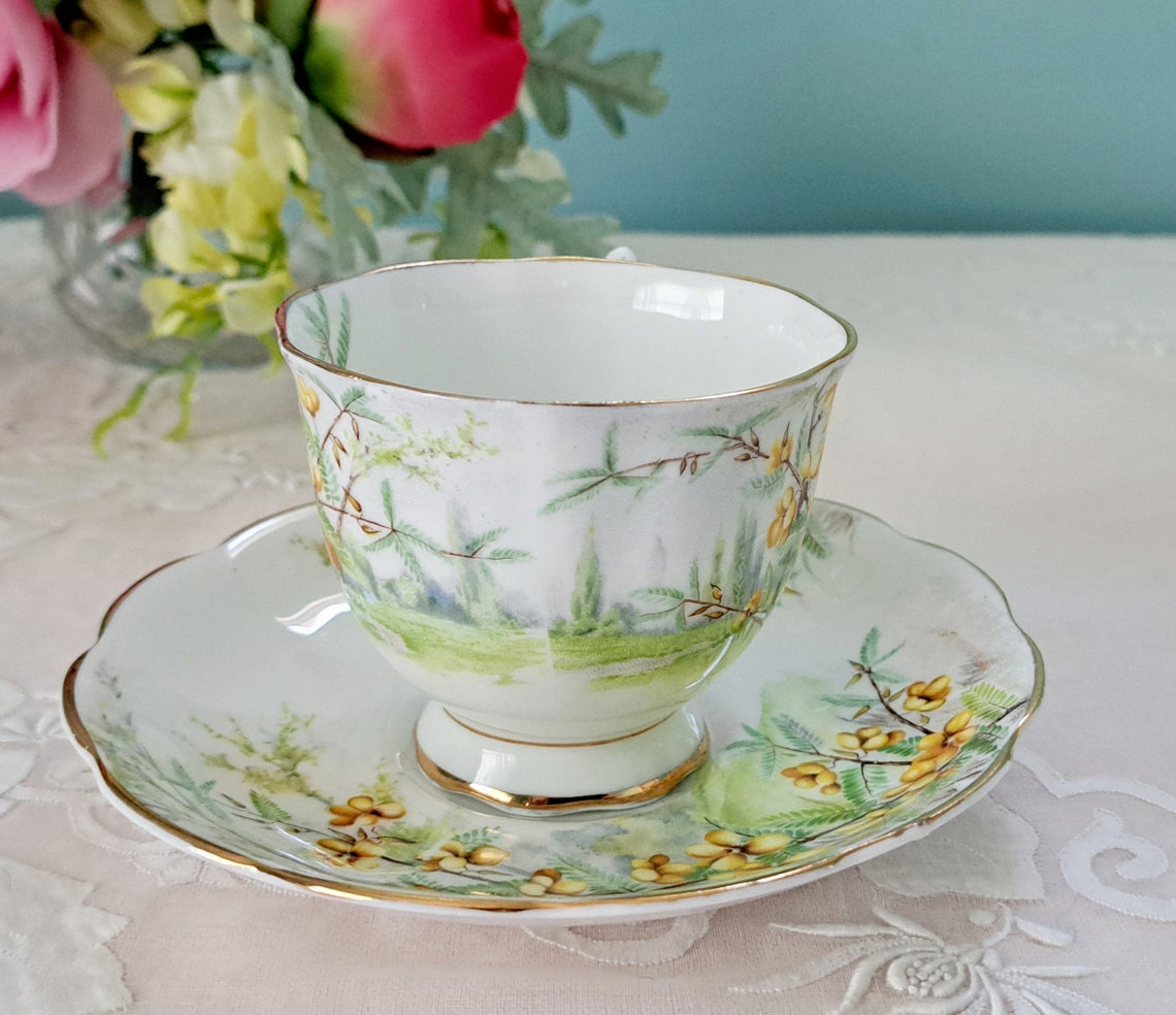 Royal Albert Crown China Partridge Pea Teacup and Saucer - Etsy