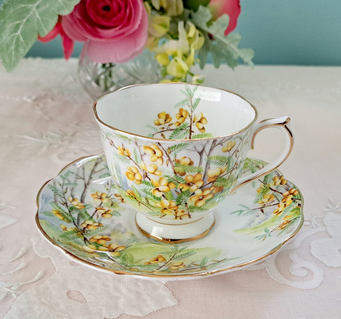 Royal Albert Crown China Partridge Pea Teacup and Saucer - Etsy