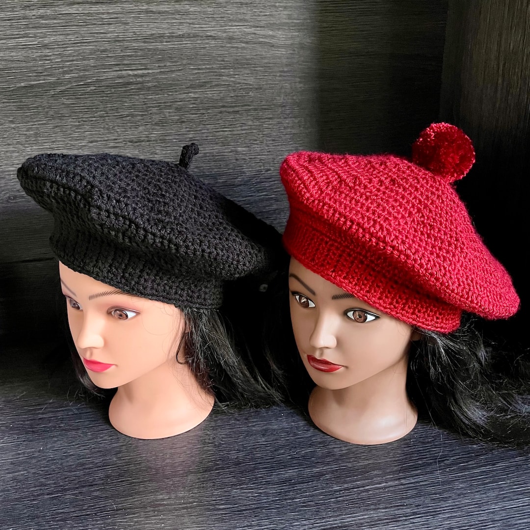 Beret, Tam Hat With Pom Pom, Beret With Stem or Pompom Crochet, Crochet ...