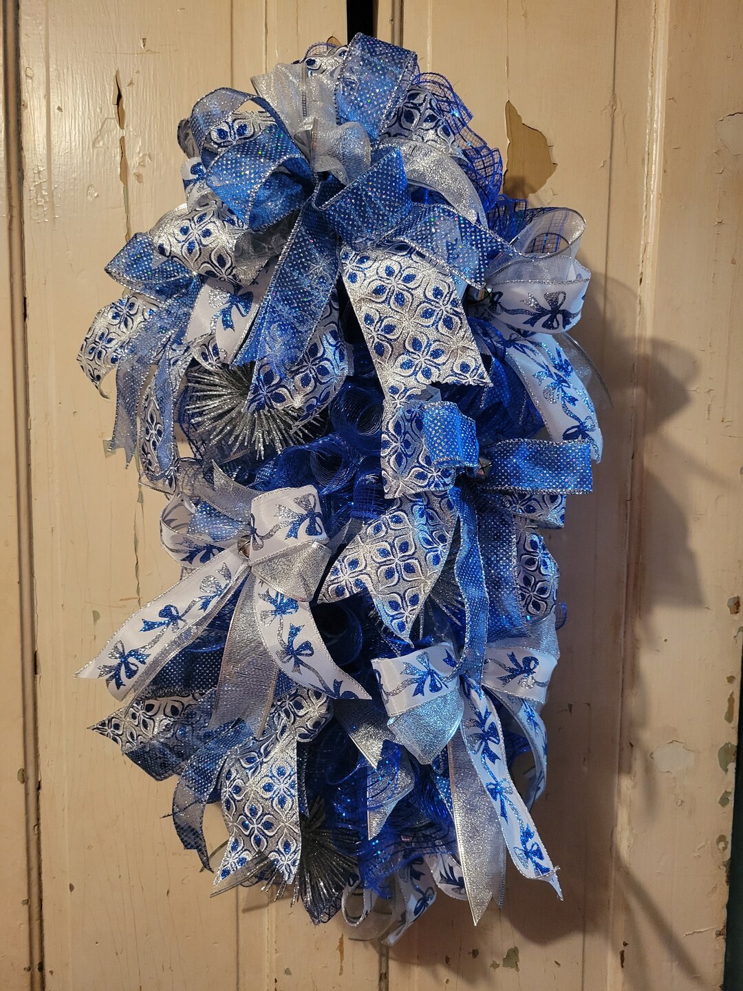 Holiday/christmas Deco Mesh Door Swag - Etsy