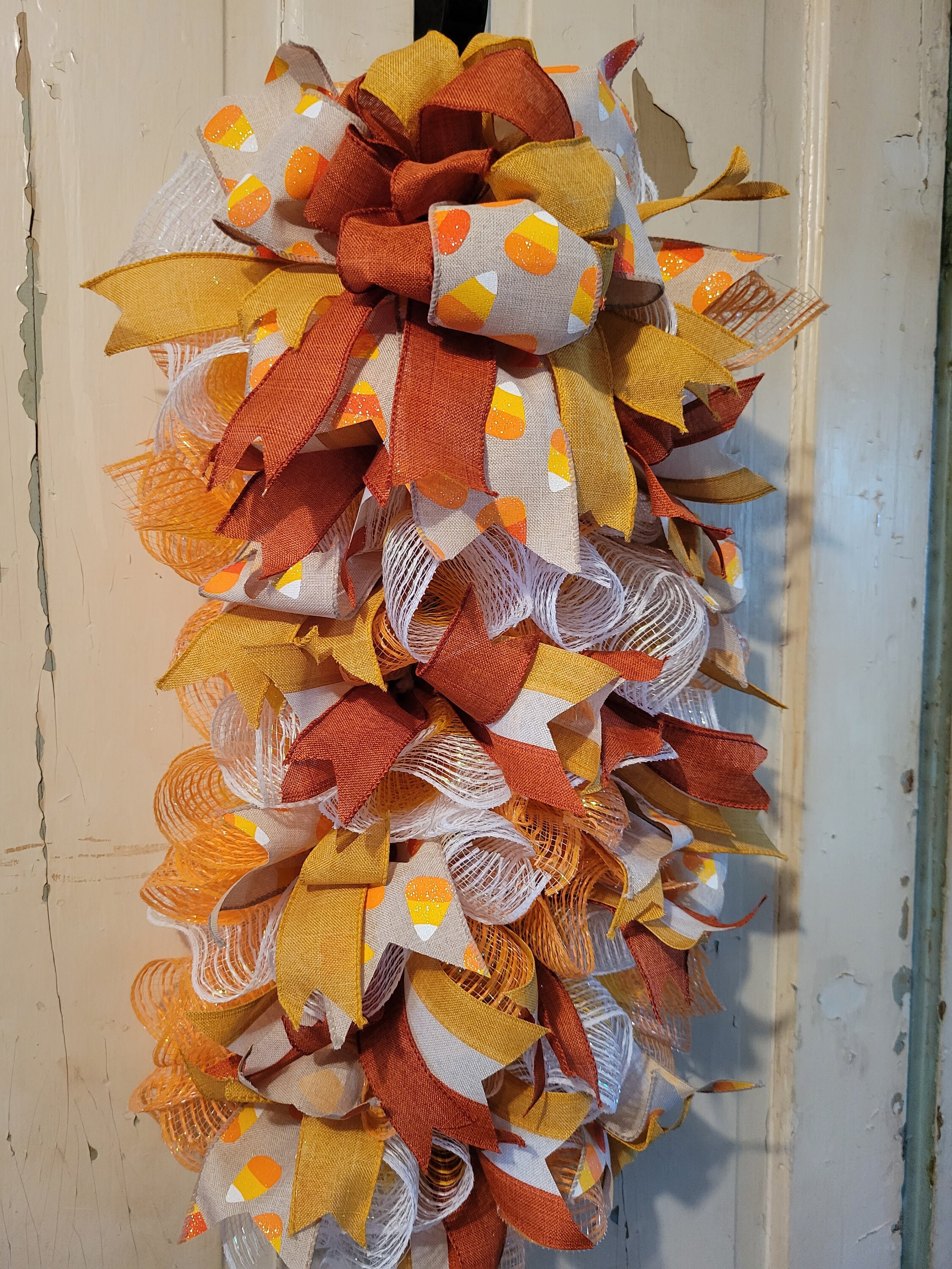 Handmade Fall Deco Mesh Candy Corn Door Swag Wreath - Etsy