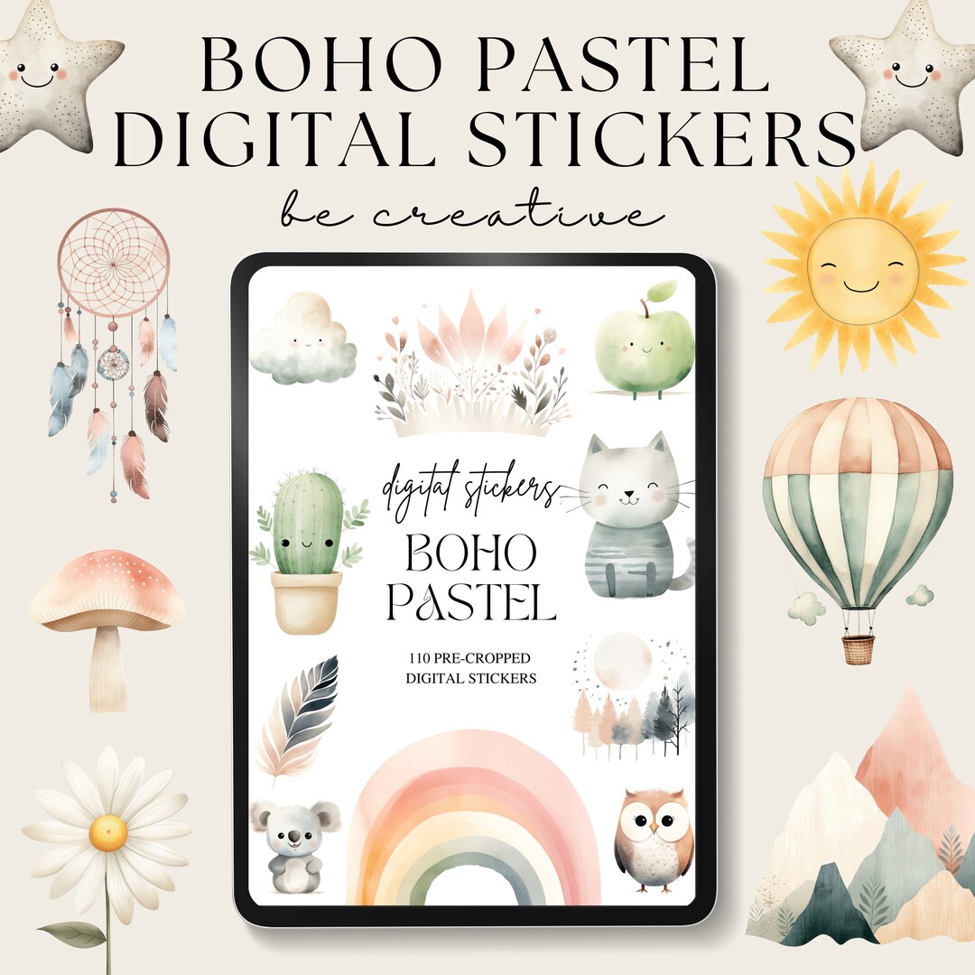 Boho Pastel Digital Planner Stickers, Goodnotes Stickers, Floral ...