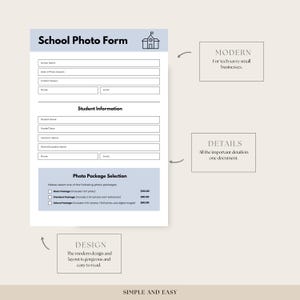 School Photo Form, Printable Template, Photography Order Form, Editable ...
