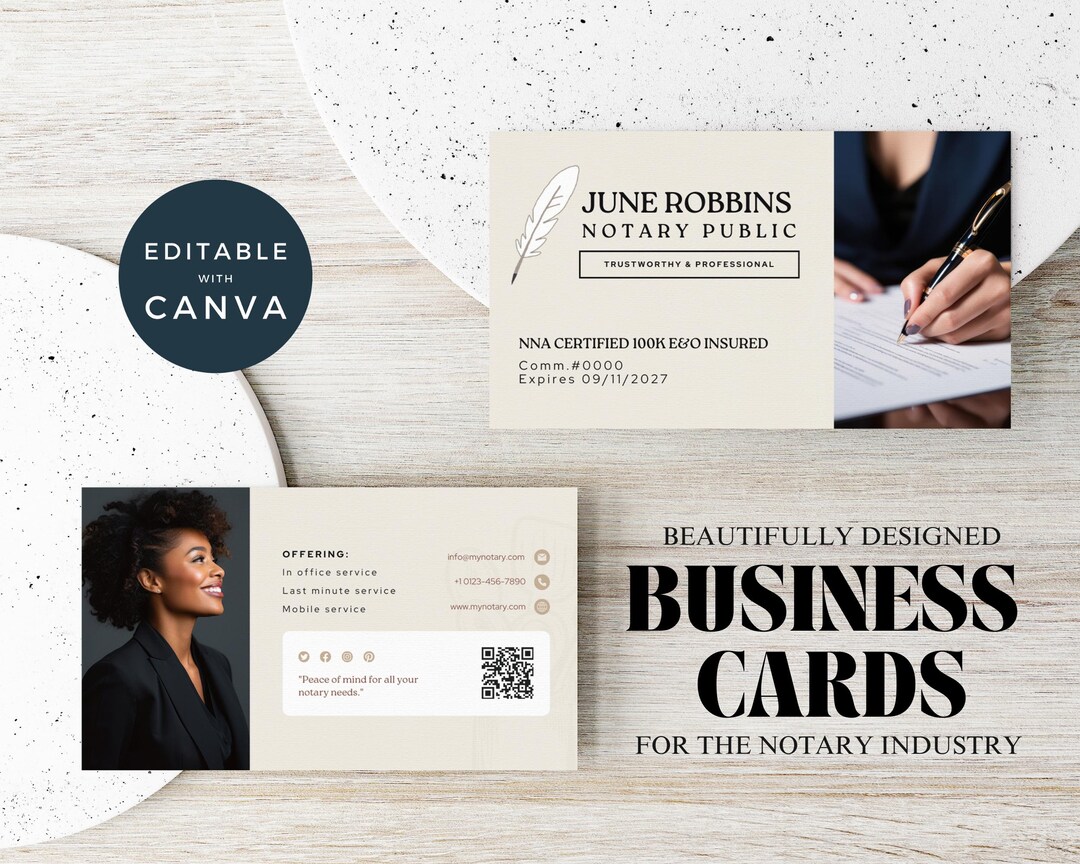Editable Notary Business Card Template, Double-sided Notary Public ...