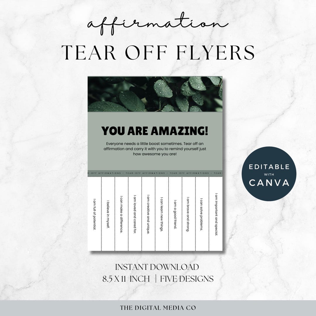 Affirmation Tear off Flyer Bundle, Positive Mental Heath Sheet ...