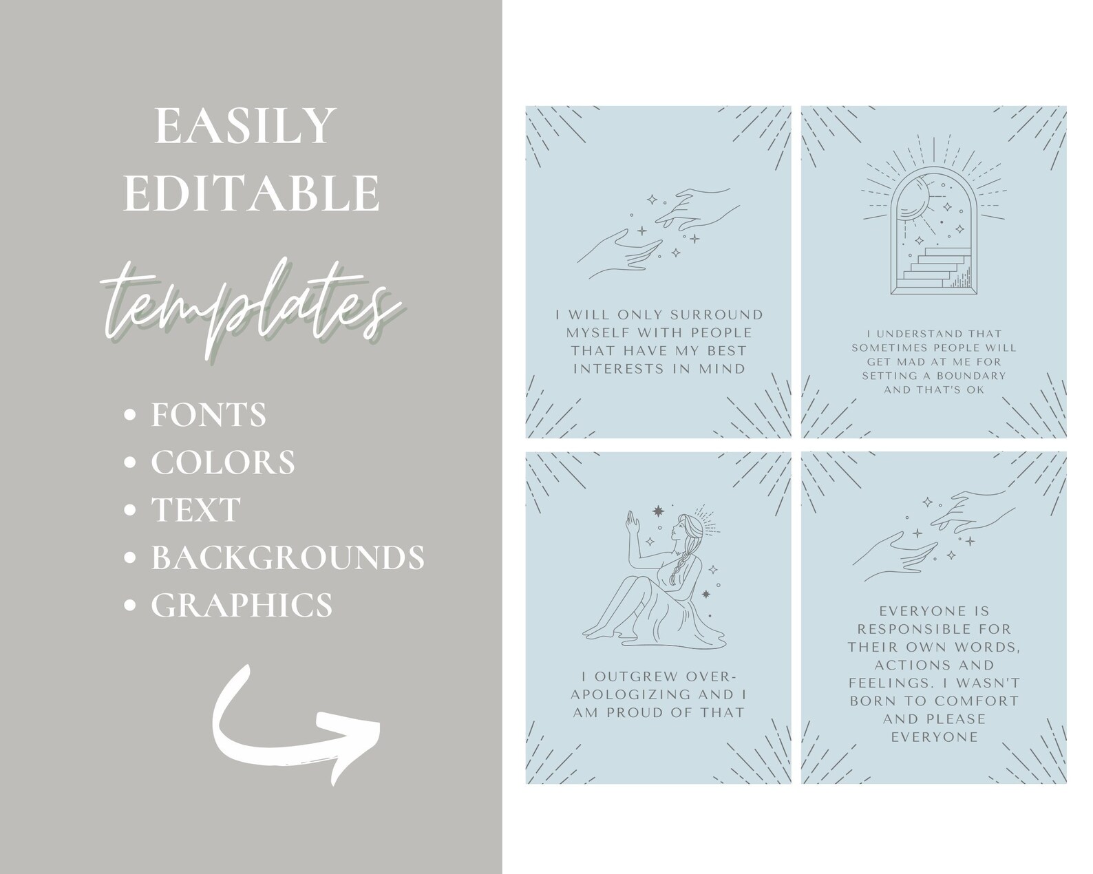 Affirmation Cards Template Canva, Boundaries Affirmation Cards ...