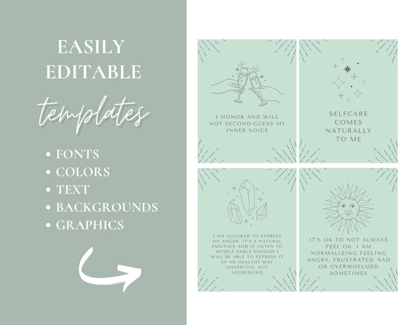 Affirmation Cards Template Canva Boundaries Affirmation - Etsy