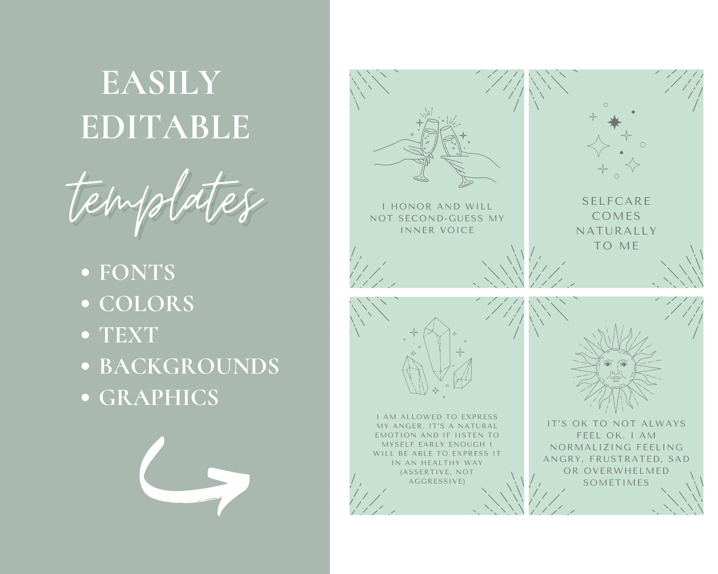 Affirmation Cards Template Canva Boundaries Affirmation - Etsy