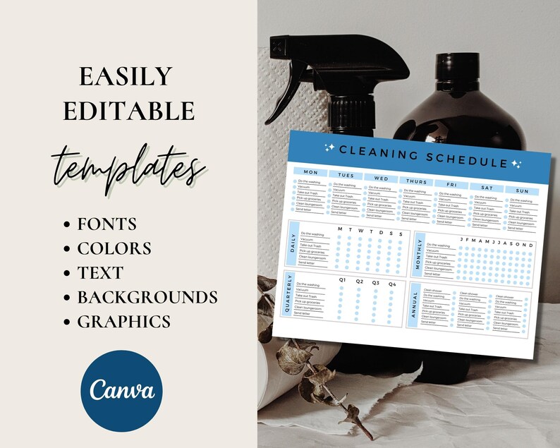Editable Cleaning Schedule Printable Weekly Monthly - Etsy
