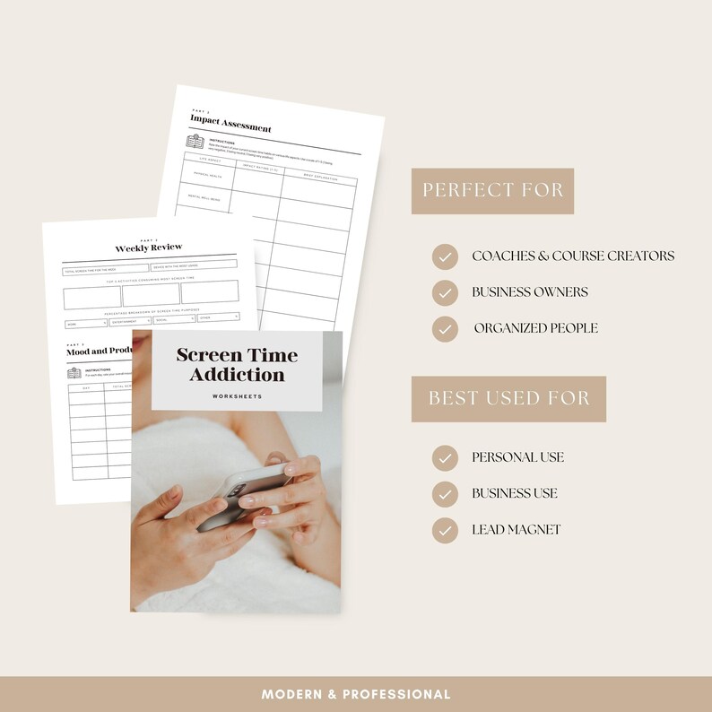 Screen Time Addiction Worksheets, Canva Digital Detox Workbook, Tech ...