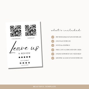 Leave A Review Sign Canva Template, Business Template, Printable QR ...