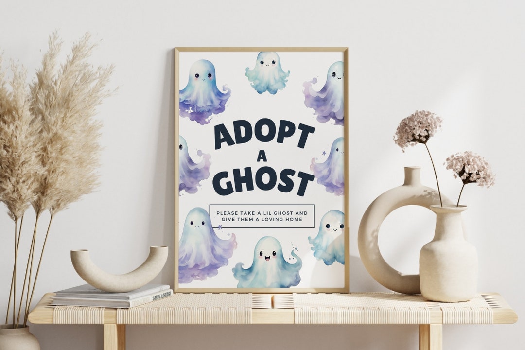 Adopt A Ghost Sign, Halloween Printable, Halloween Favor, Spooky Gift ...