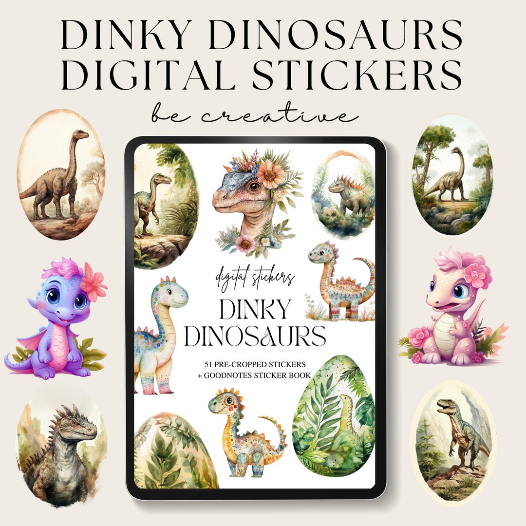 Dinky Dinosaur Digital Planner Stickers, Goodnotes T-rex Stickers ...