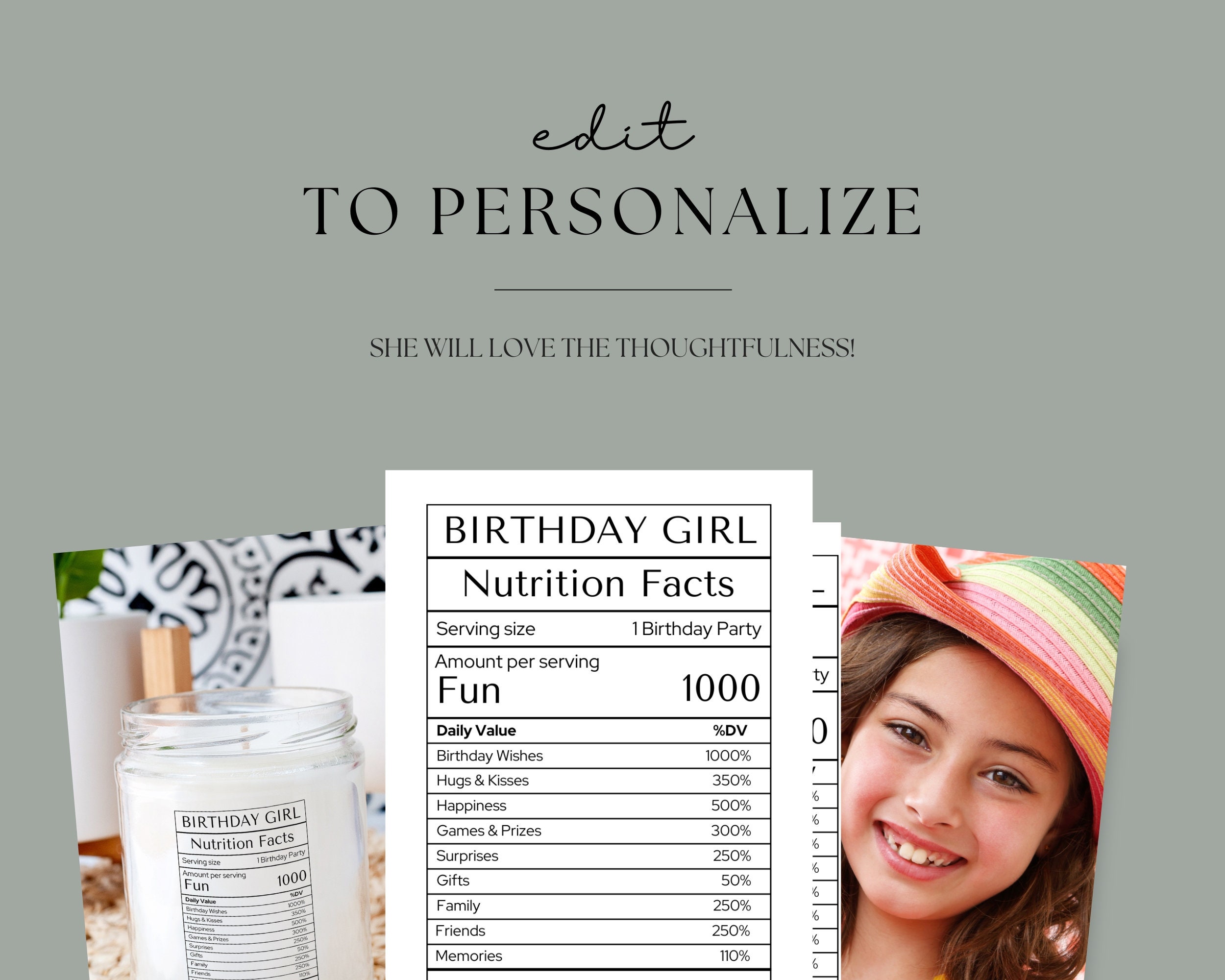 Birthday Girl Nutrition Facts | Printable DIY Present | Canva Templates ...