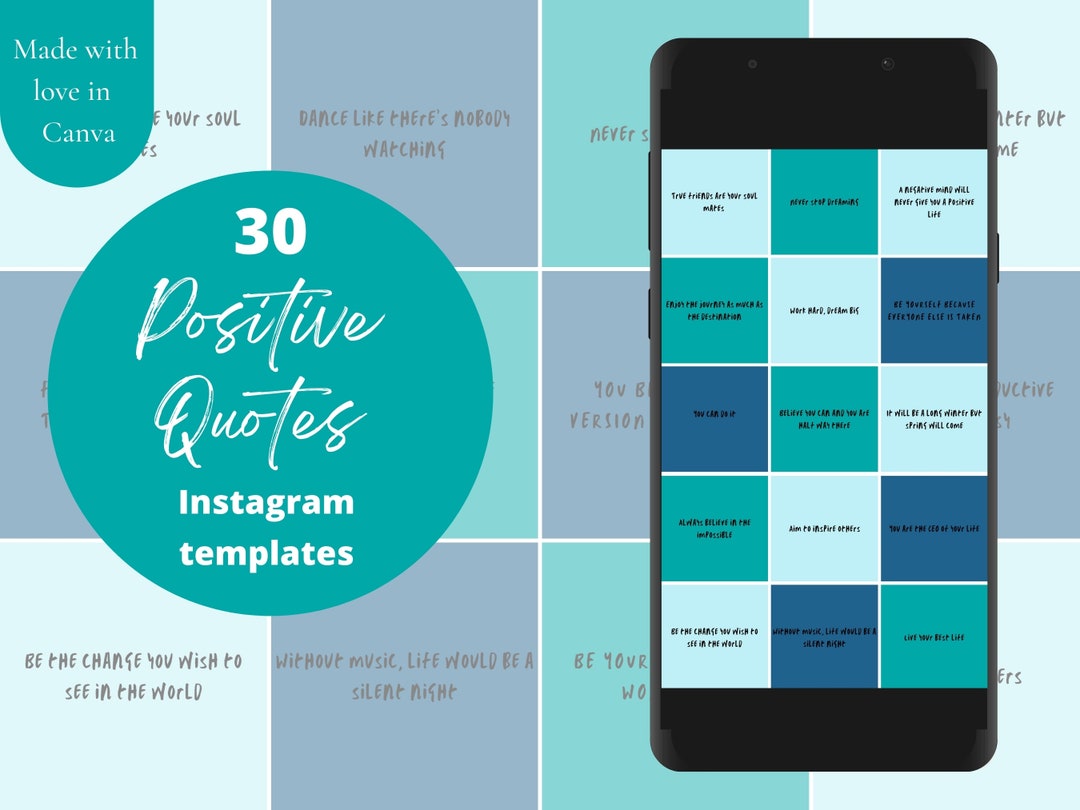 30 Positivity Templates, Blue Mindset Social Media Posts, Canva ...