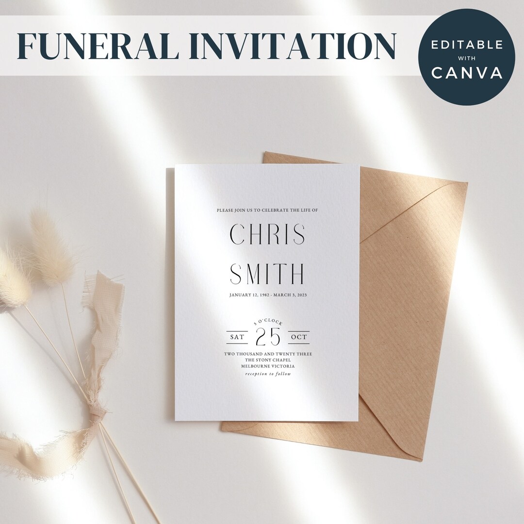 Editable Funeral Invitation Template, Funeral Memorial Invite ...