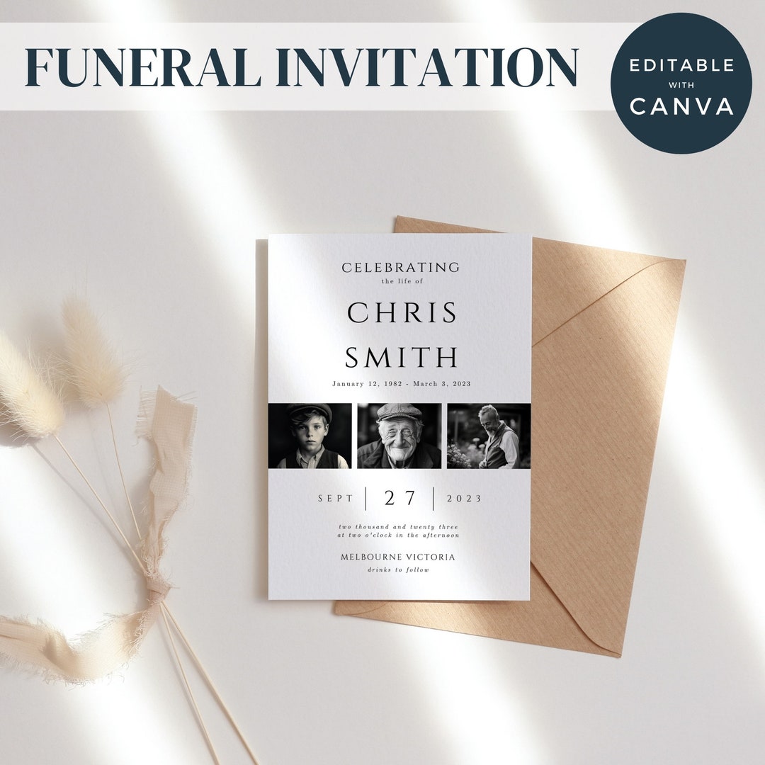 Personalized Funeral Invitation Template, Funeral Memorial Invite ...