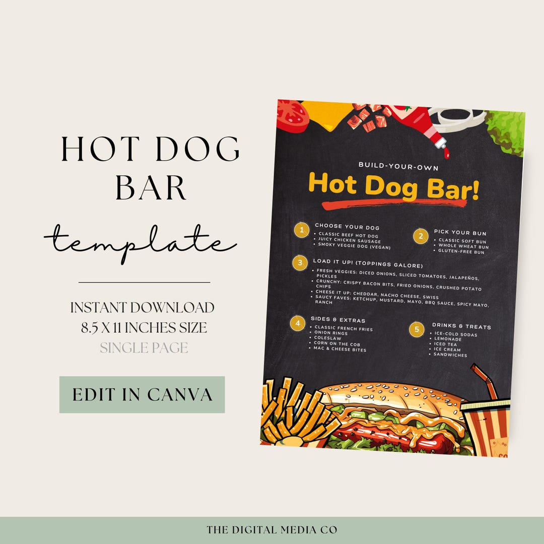 Hot Dog Menu Template | Pdf Instant Download | Digital Download ...