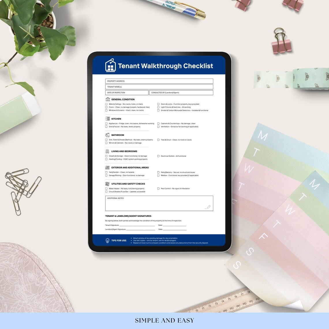 Tenant Property Condition Checklist | Rental Walkthrough Form ...