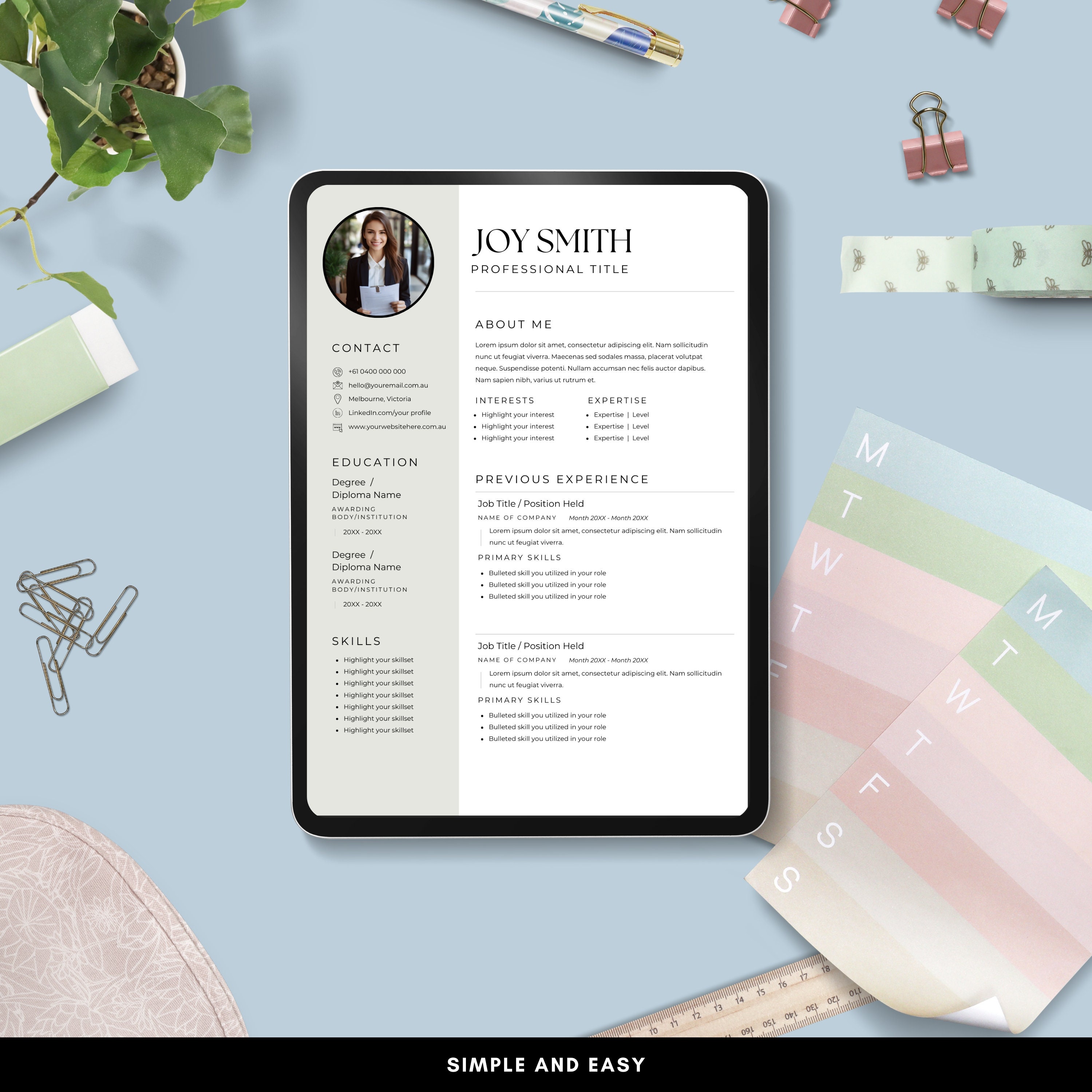Cv Template Photo Resume Cover Letter Resume Canva - Etsy
