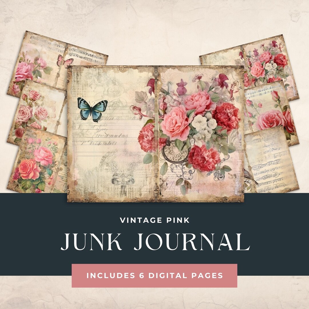 Vintage Pink Junk Journal Kit Mixed Media, Rose Scrapbook Resource ...