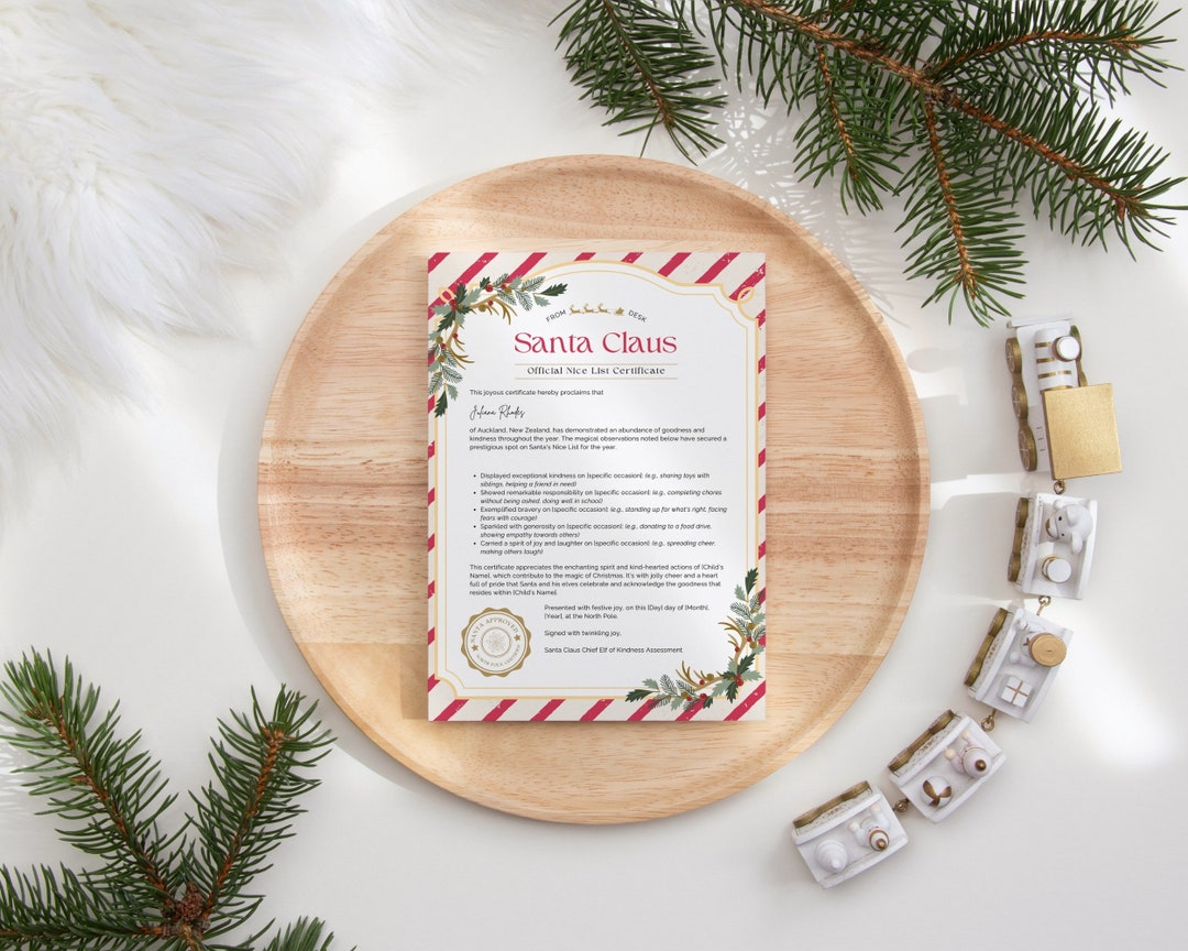Santa Claus Official Nice List Certificate, Christmas Letter From Santa ...