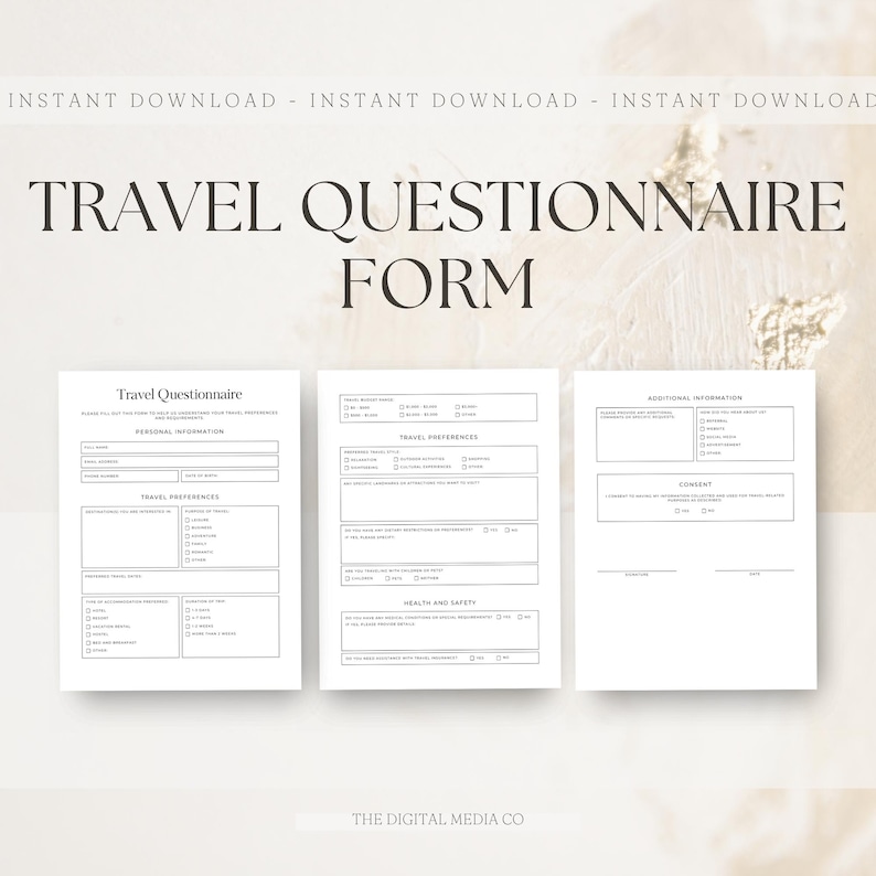 Travel Agent Client Questionnaire , Vacation Inquiry Form, Tour Agency ...