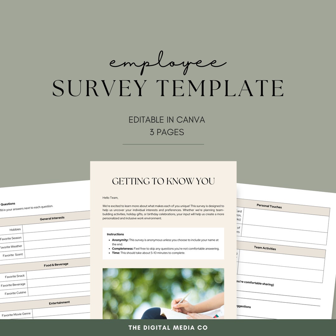 Employee Survey Template, Printable Staff Questionnaire, Digital Canva ...