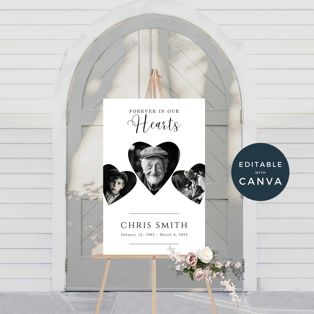Editable Funeral Welcome Sign, Heart Collage Celebration of Life Poster ...