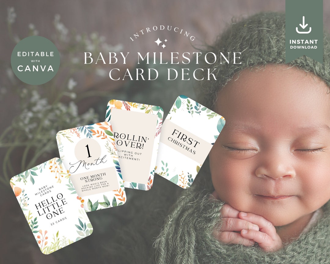 Baby Milestone Cards, Floral Newborn Photo Prop Cards, Printable ...