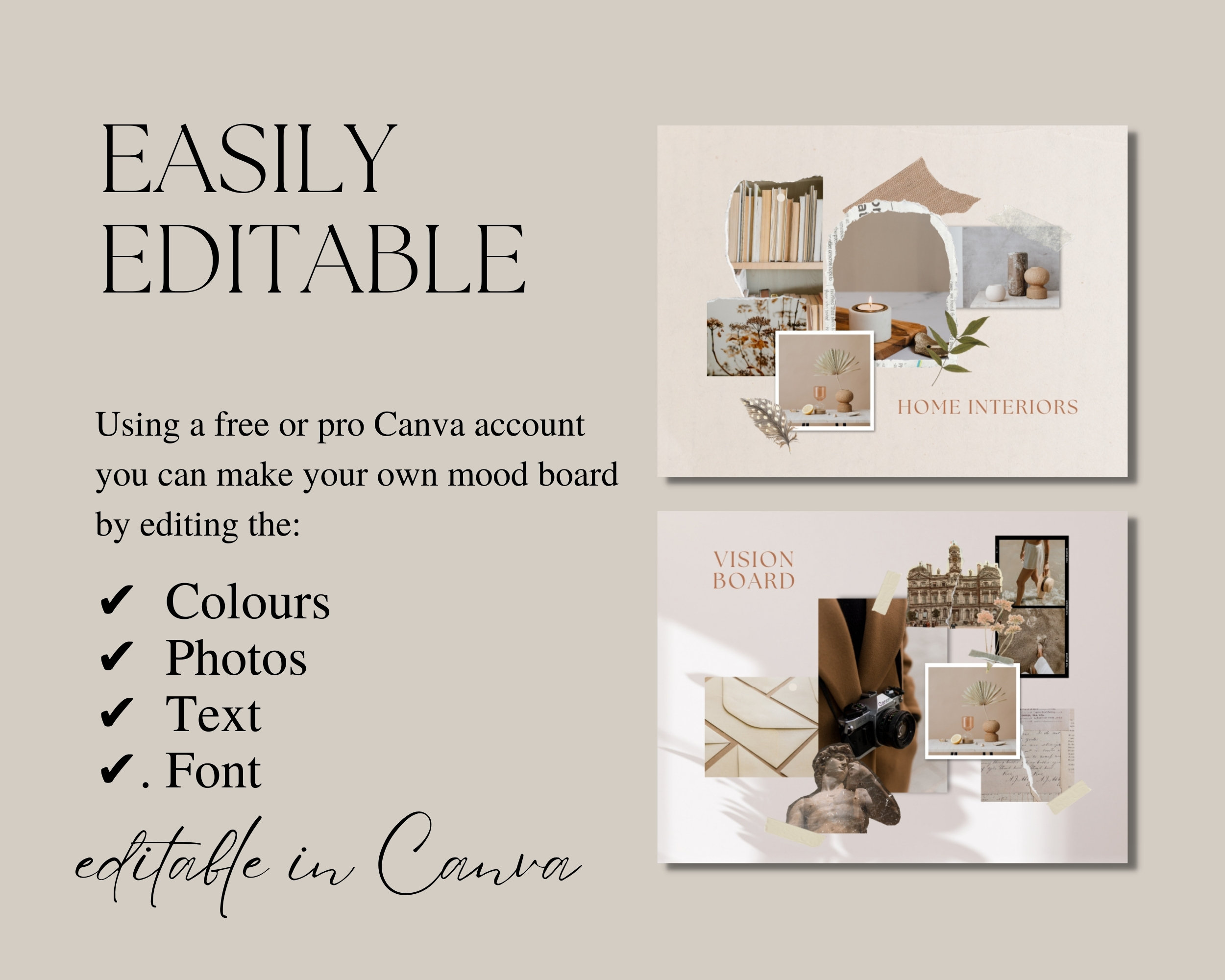 Canva Mood Board Bundle, Canva Vision Board Templates, Editable Mood ...