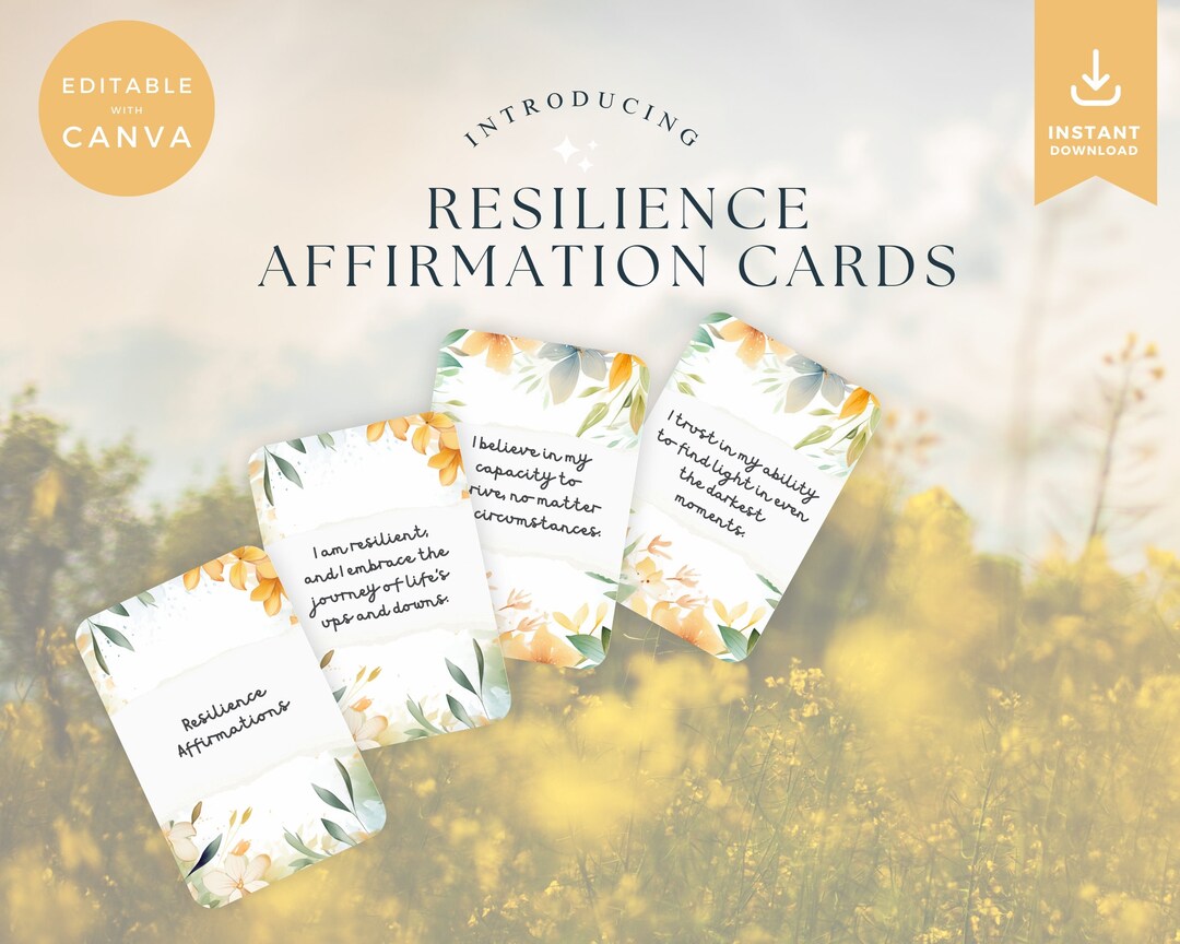 Resilience Affirmation Cards, Mental Health Template Canva, Printable ...