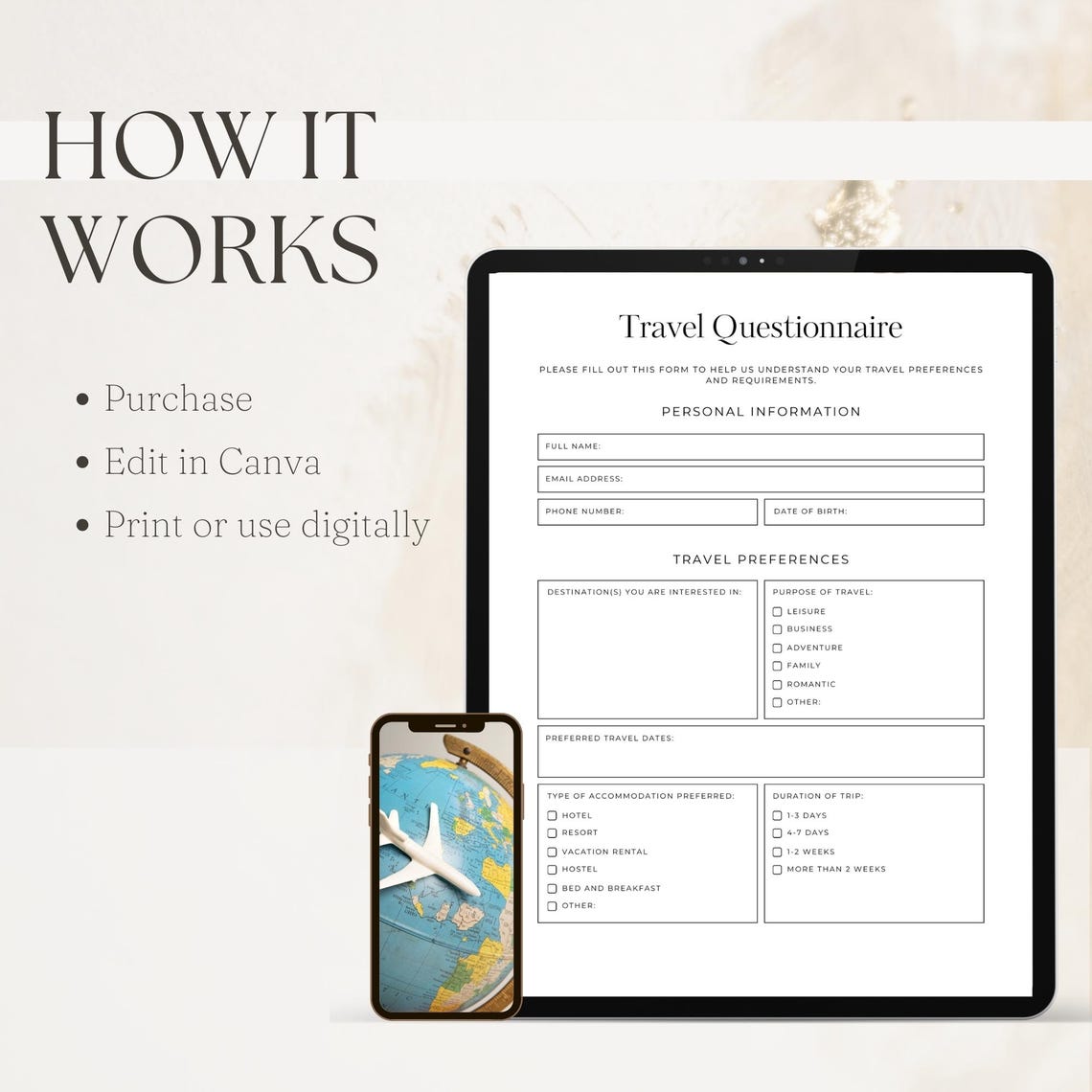Travel Agent Client Questionnaire , Vacation Inquiry Form, Tour Agency ...