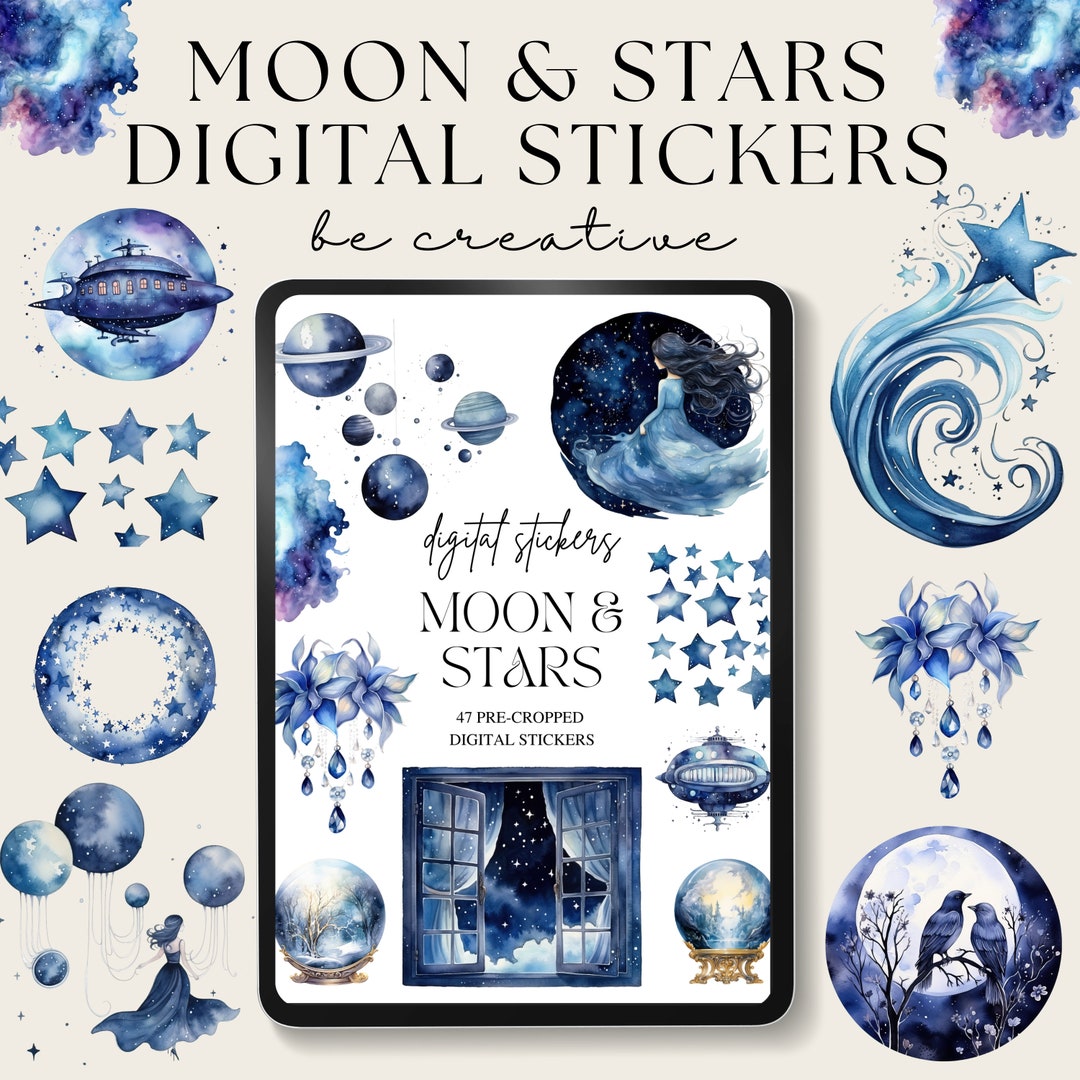 Moon and Stars Digital Planner Stickers, Goodnotes Celestial Stickers ...