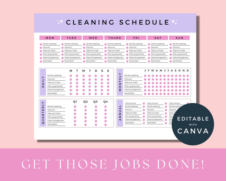 Editable Cleaning Schedule Printable Weekly, Monthly, Yearly Cleaning ...