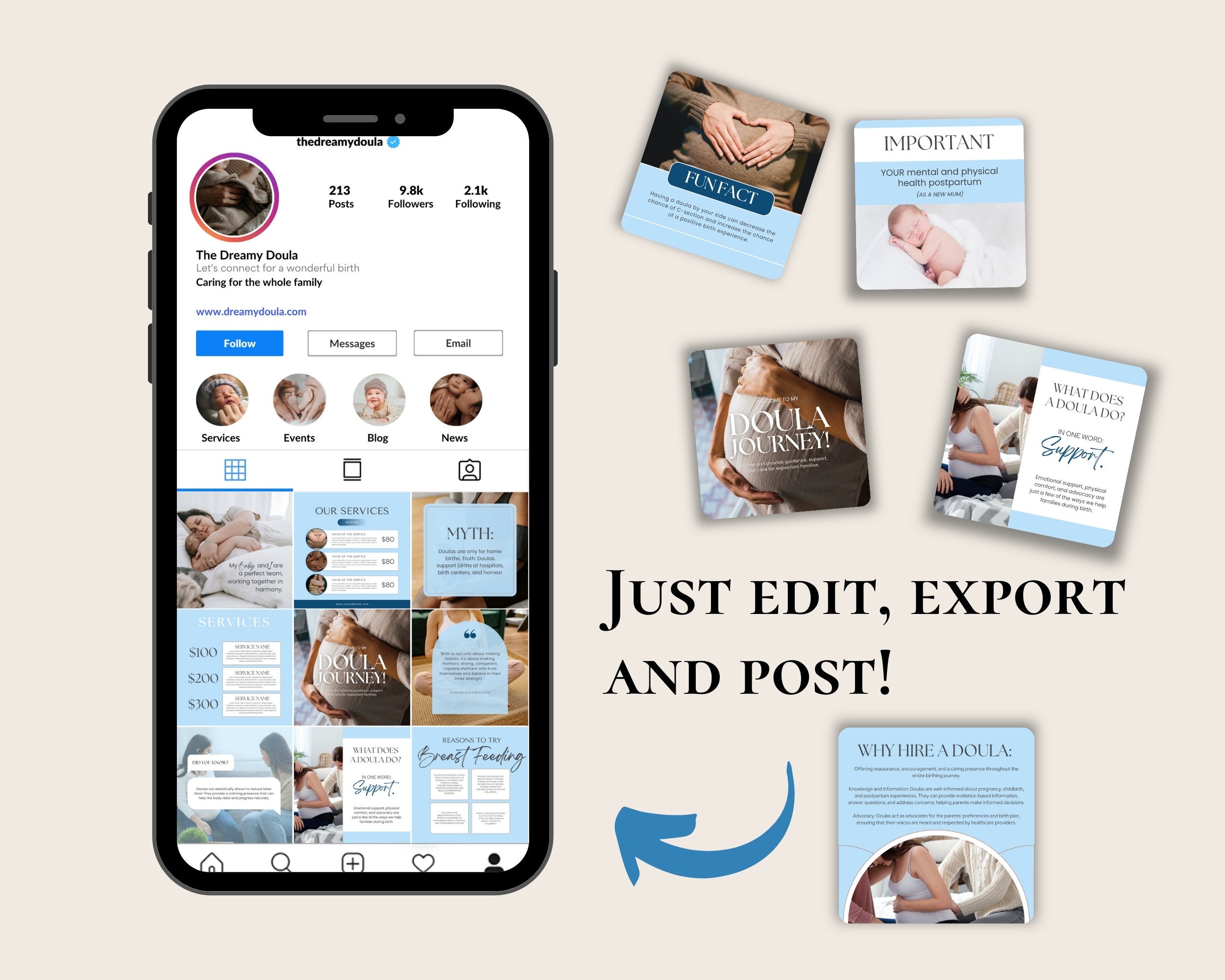Doulas Instagram Templates, Midwives Marketing, Birth Coach Social ...