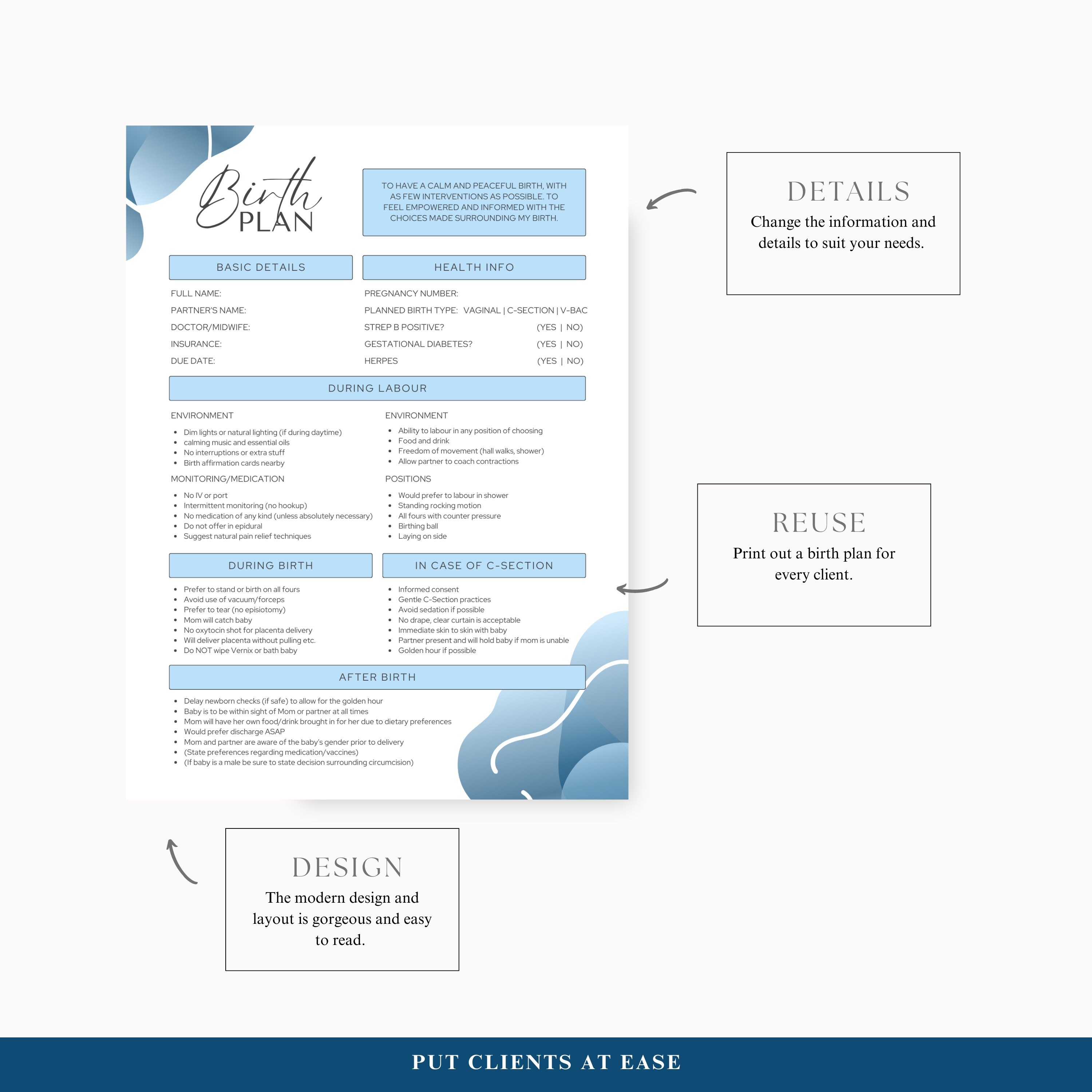 Single Page Birth Plan Template | Instant Download | Editable Canva ...