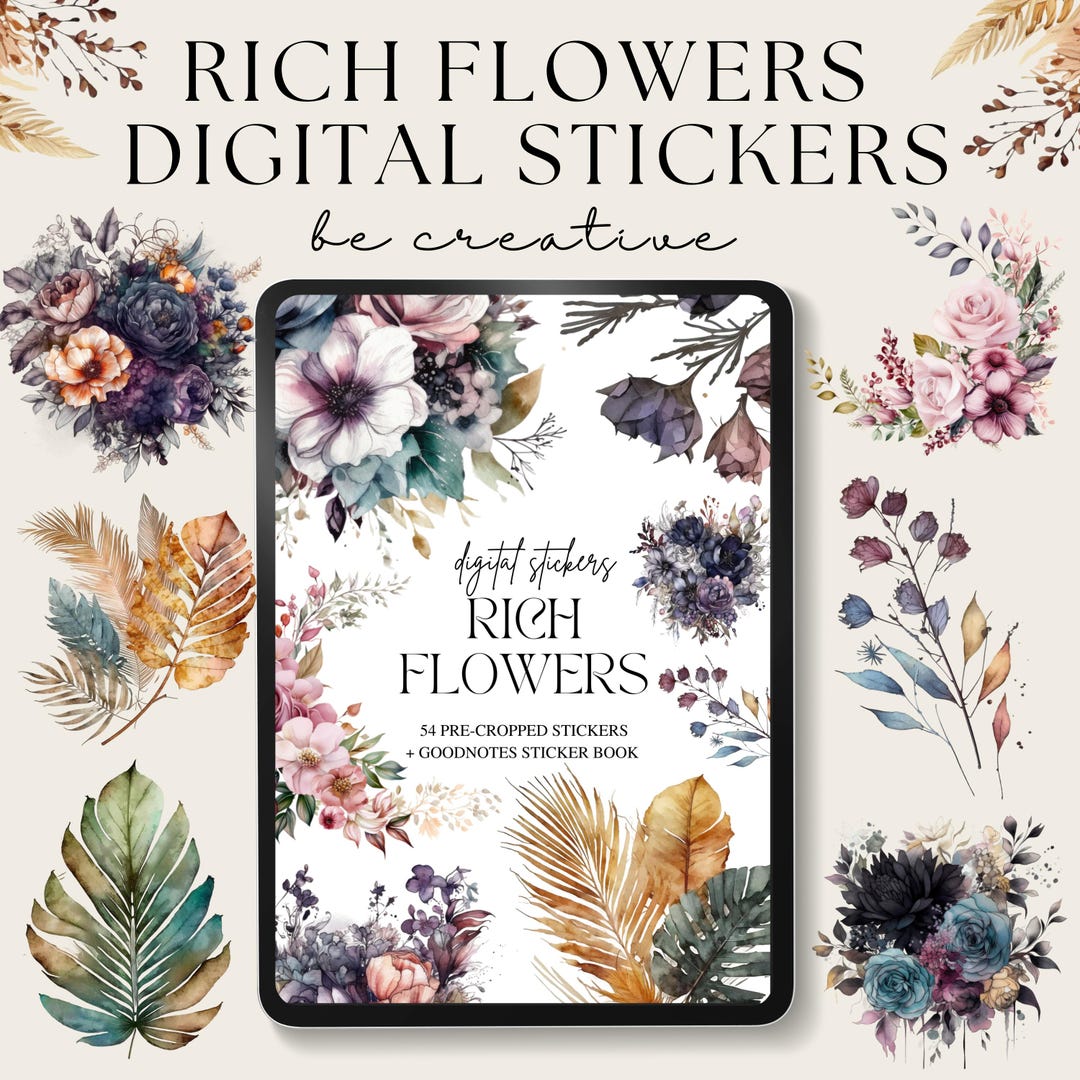 Rich Flower Stickers, Floral Sticker Book, Goodnotes Garden Stickers ...