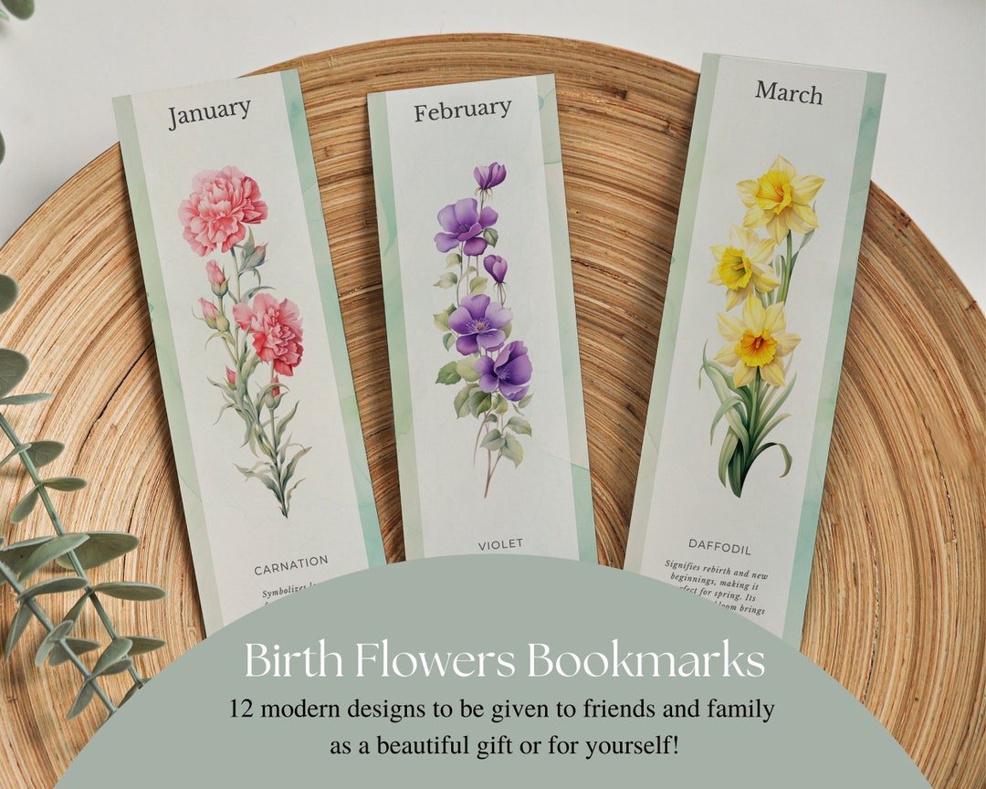 Birth Month Flower Book Mark Bundle, Floral Bookmarks, Birthday Gift ...