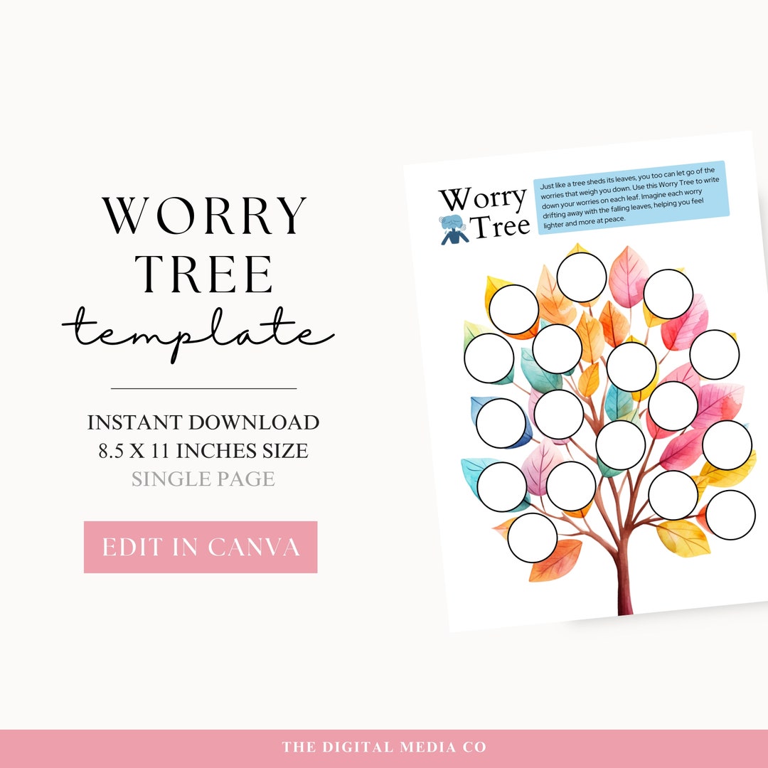 Worry Tree Sheet, Anxiety Worksheet Printable, Canva Page for Kids ...