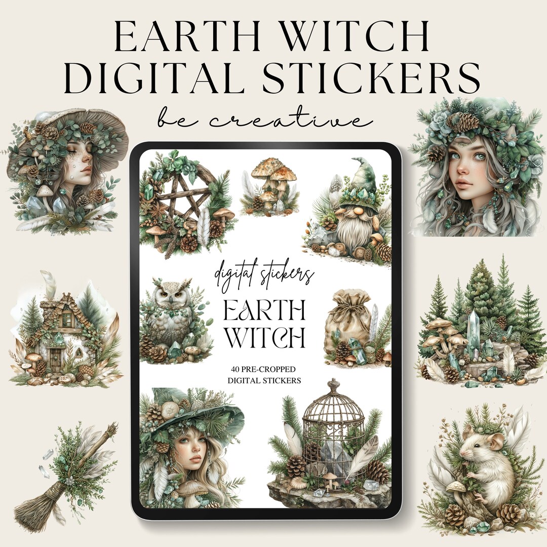 Earth Witch Digital Planner Stickers, Goodnotes Fantasy Stickers ...
