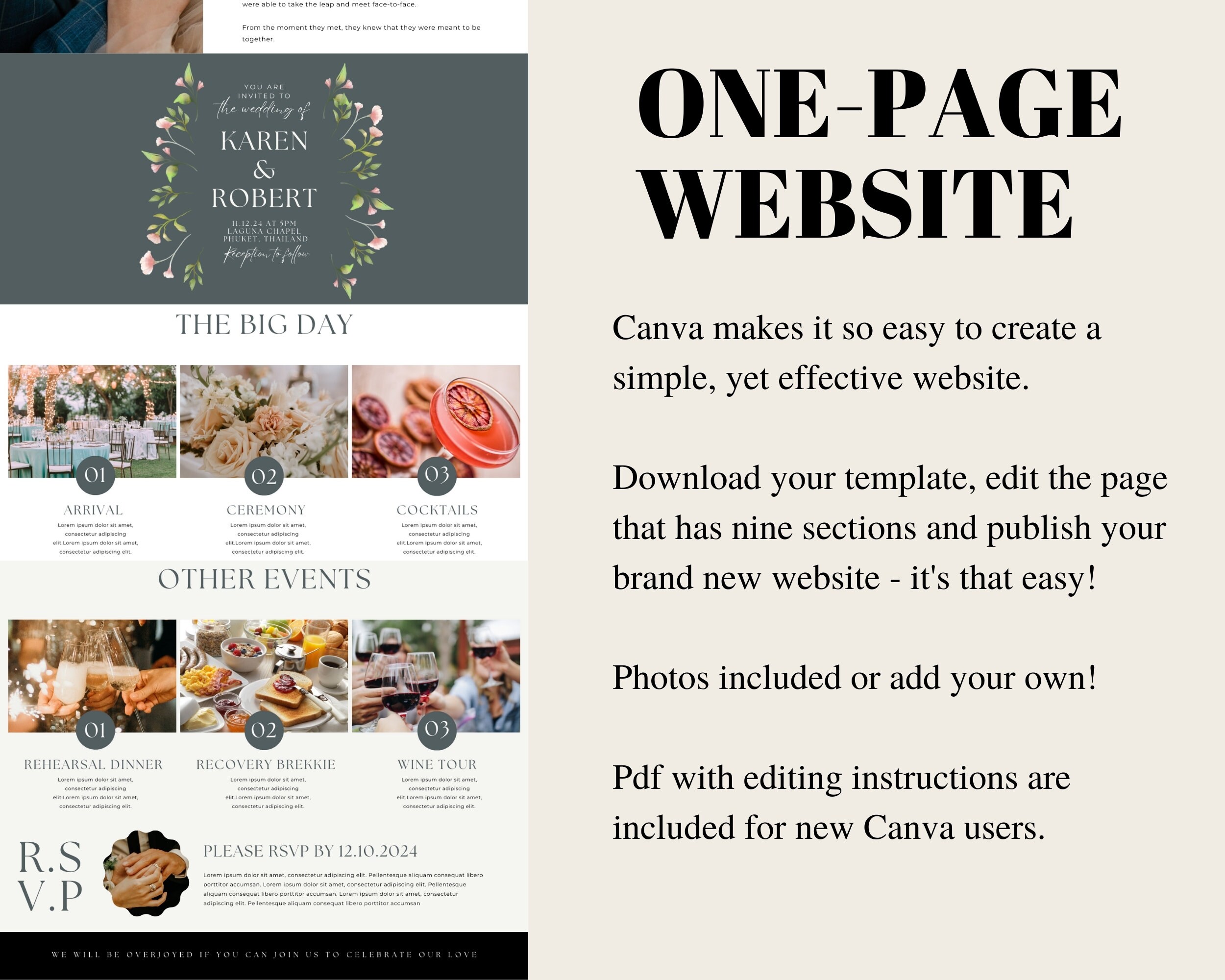 Canva Wedding Website Wedding Mobile Mini Website Invite Responsive ...