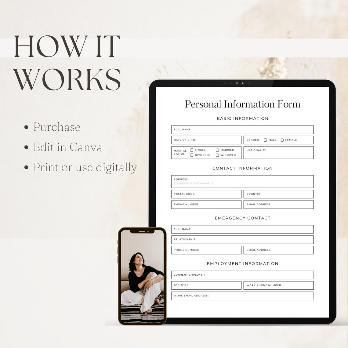 Personal Information Form, Editable Canva Document, Customizable ...