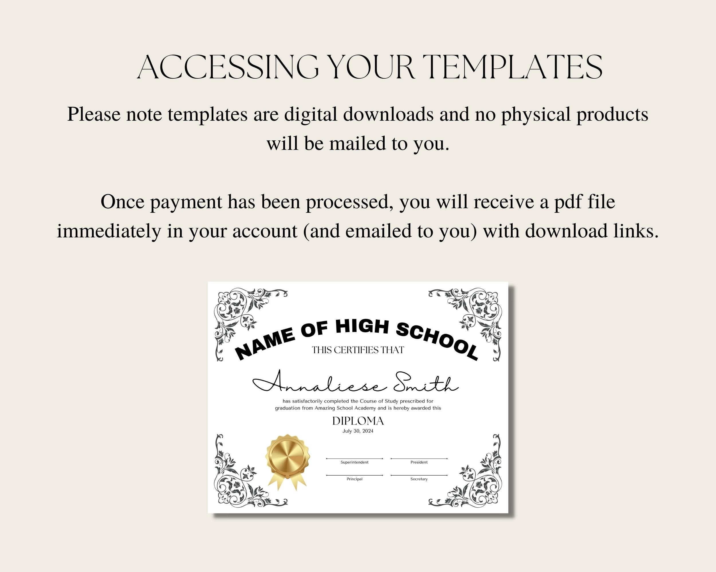 High School Diploma Template General Equivalency Diploma - Etsy