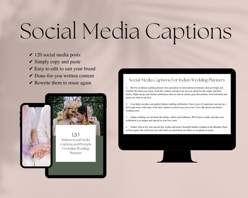 Written Social Media Captions for Indian Wedding Planners, Indian ...