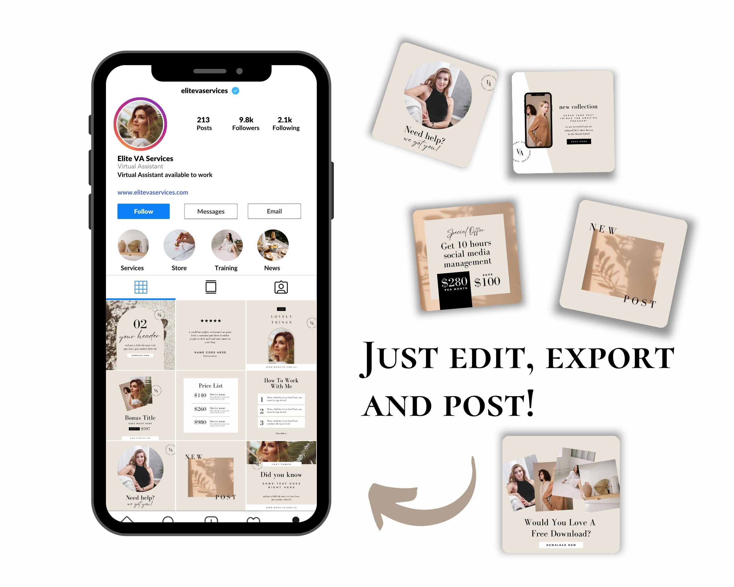 50 Virtual Assistant Instagram Templates, VA Marketing, Virtual ...