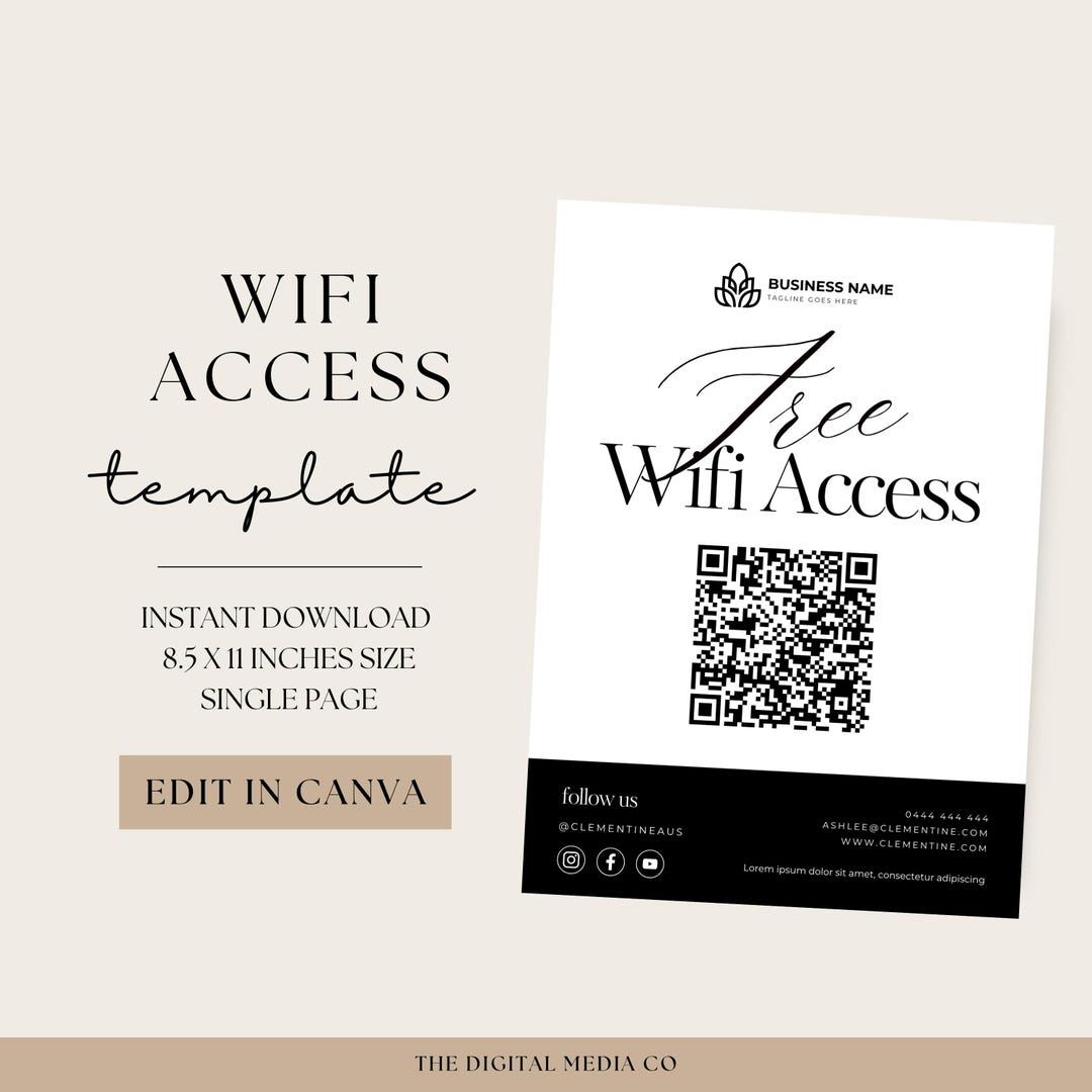 Wifi Access Sign, Printable Wifi Password Signage, Trendy Single Page ...
