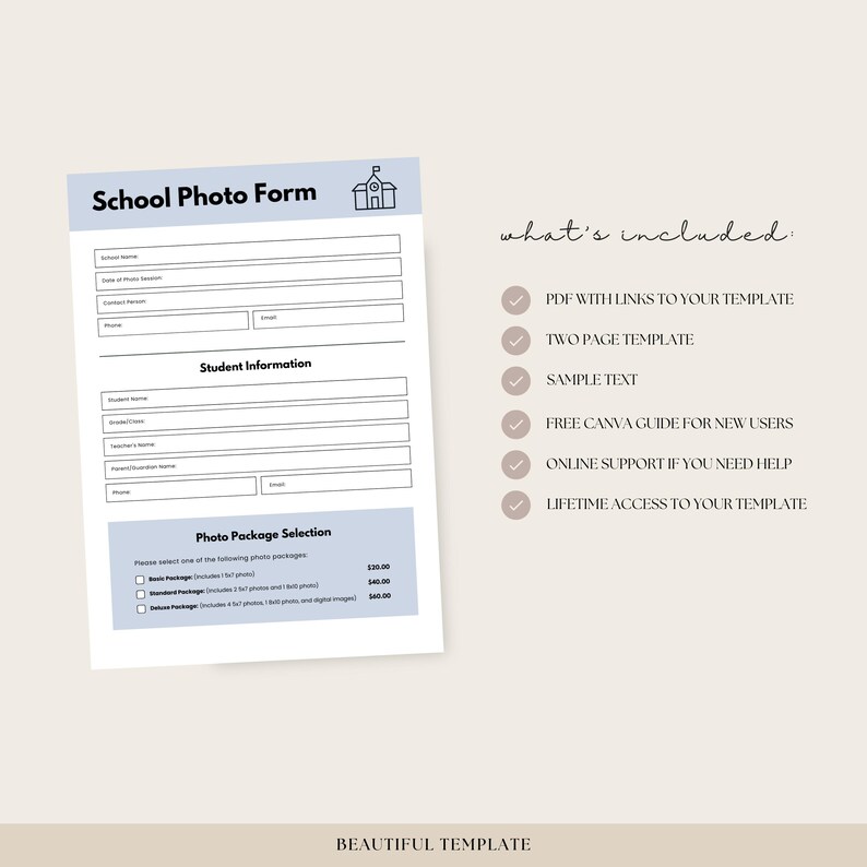 School Photo Form, Printable Template, Photography Order Form, Editable ...