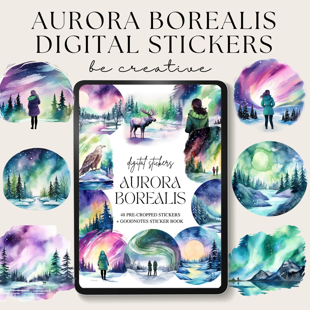 Aurora Borealis Stickers Digital Planner Stickers, Goodnotes Celestial ...